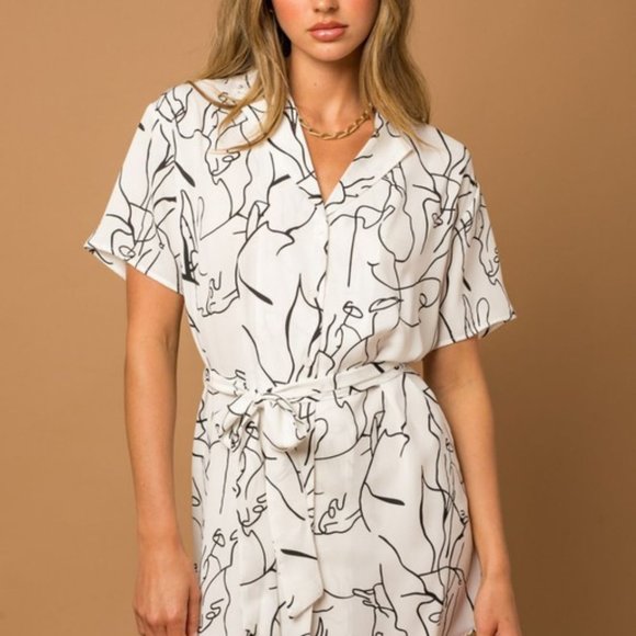 Gilli | Dresses | Gilli Abstract Print Belted Lapel Collar Dress | Poshmark